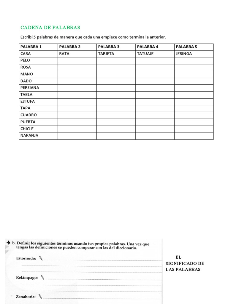 Actividades de Cadena de Palabras | PDF