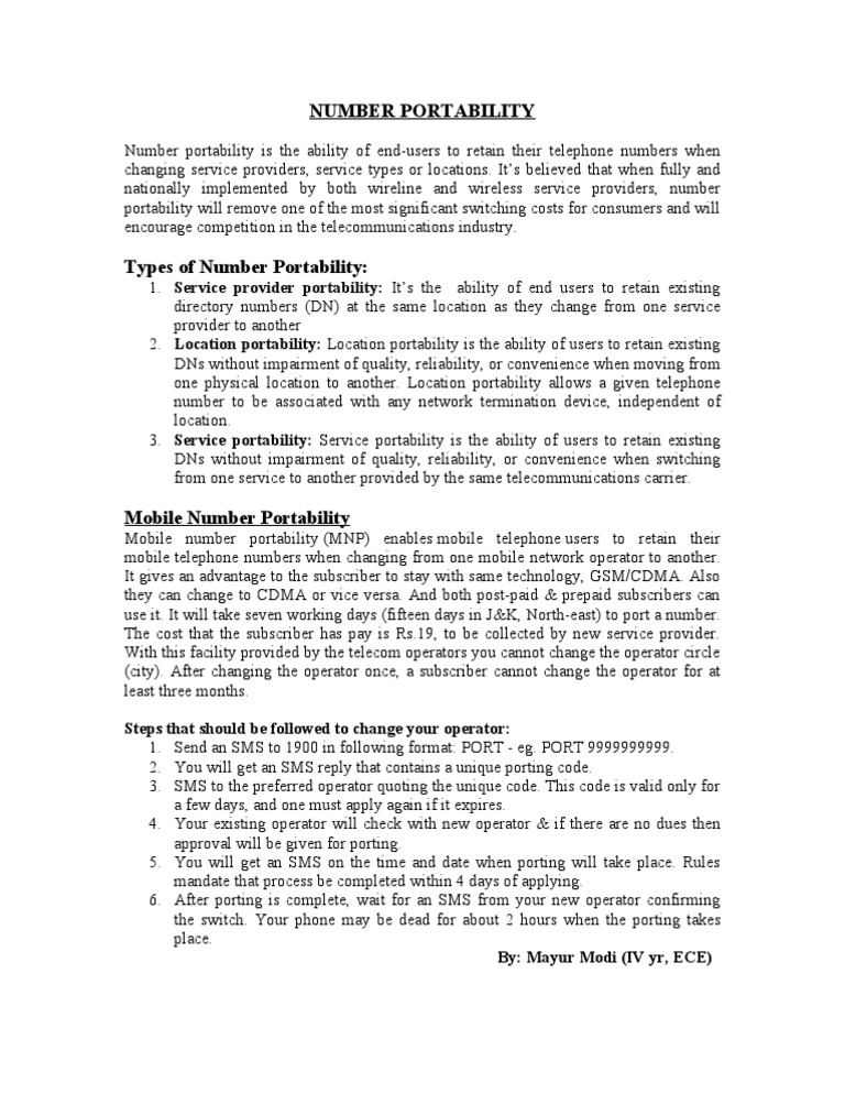 Number Portability - Mayur Modi | PDF | Oral Communication ...