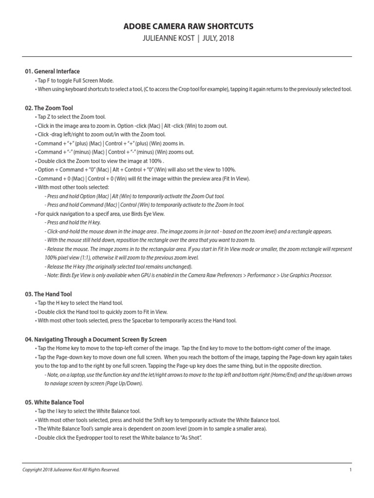 Adobe Camera RAW Shortcuts | PDF | Adobe Photoshop | Raw Image Format