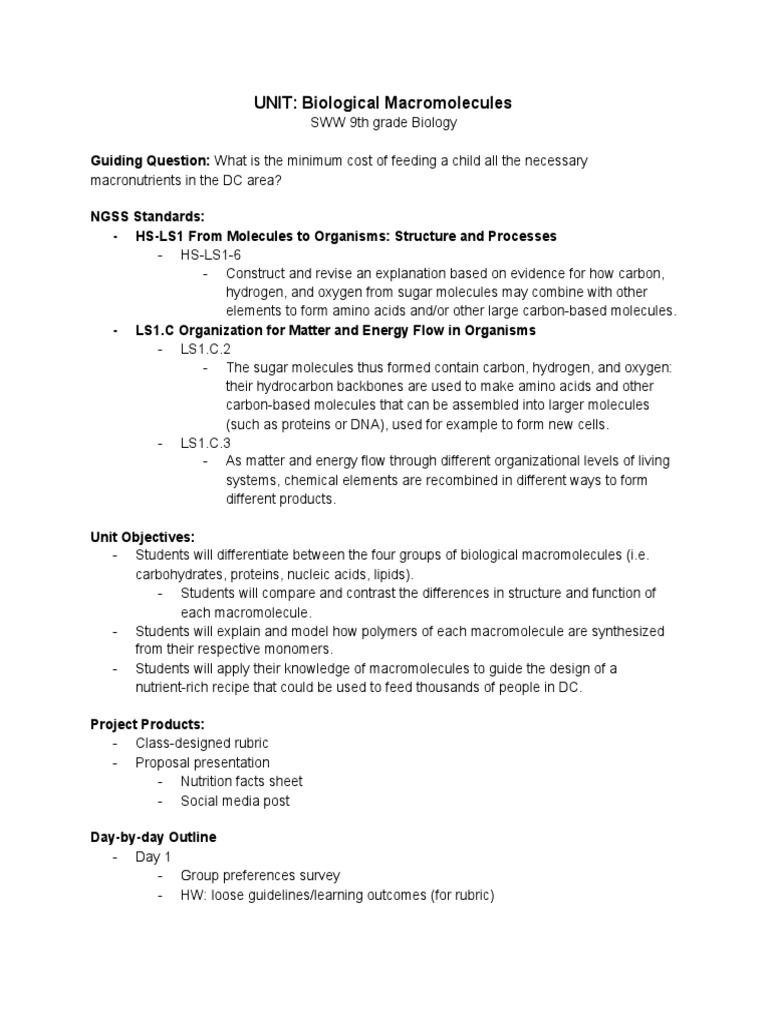 Biological Macromolecules 6-Day Lesson Plan | PDF | Macromolecules ...