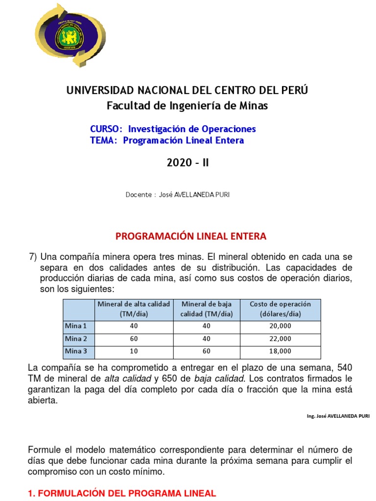 4 - Programación Lineal Entera PDF | PDF | La investigación de operaciones | Algoritmos