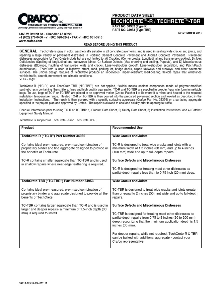 Techcrete - R / Techrete - TBR: Product Data Sheet | PDF | Road Surface ...