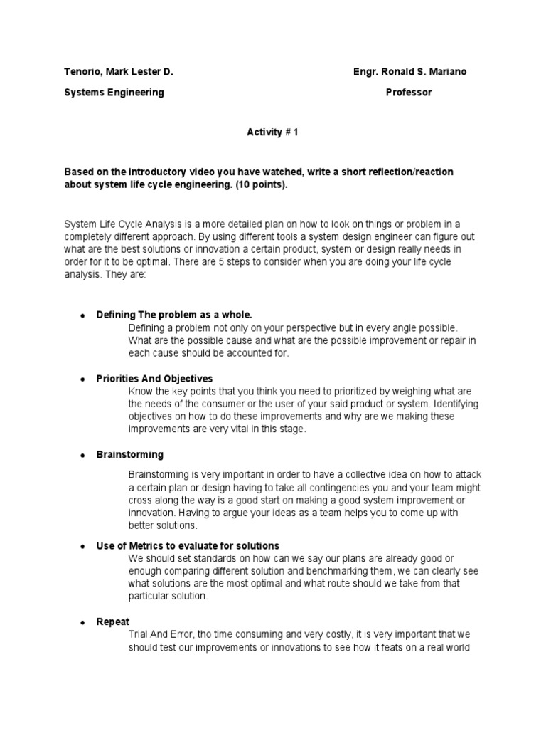 Tenorio, Mark Lester D. Engr. Ronald S. Mariano Systems Engineering ...