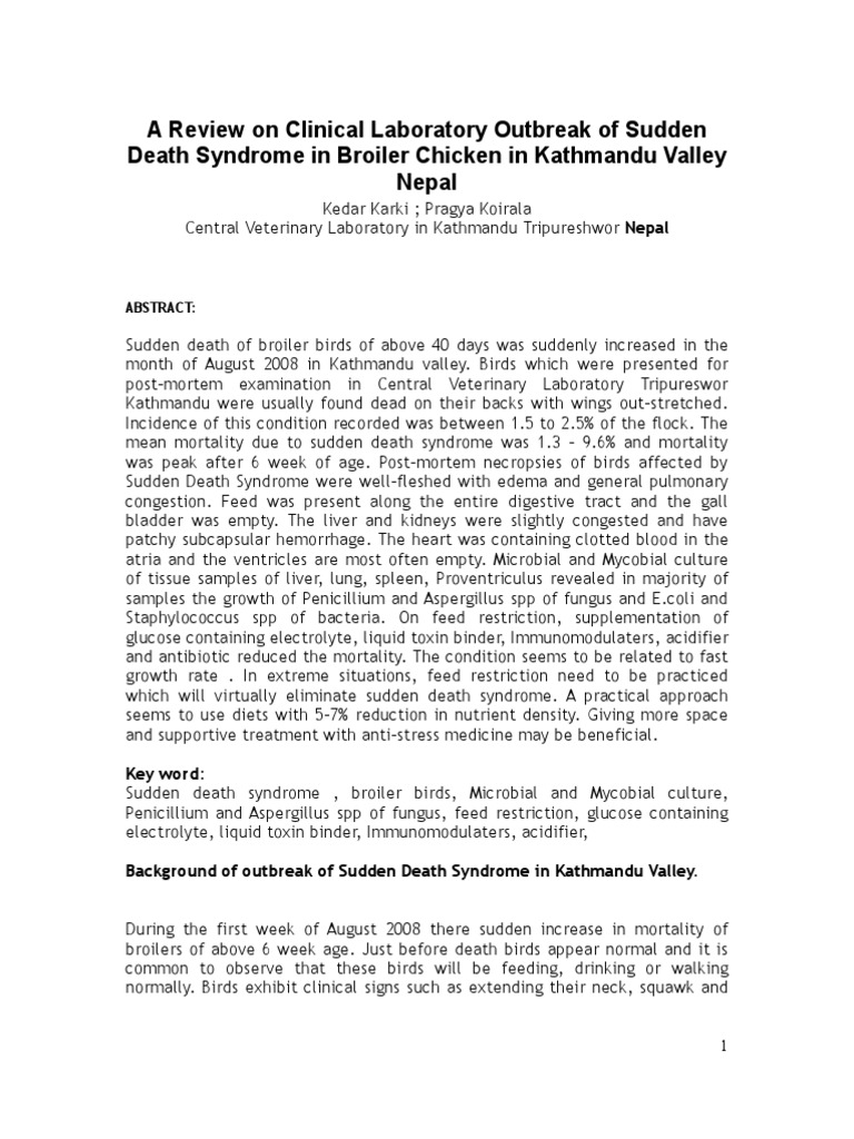 Sudden Death Syndrome in Broiler Chicken | PDF | Broiler | Cardiac Arrest