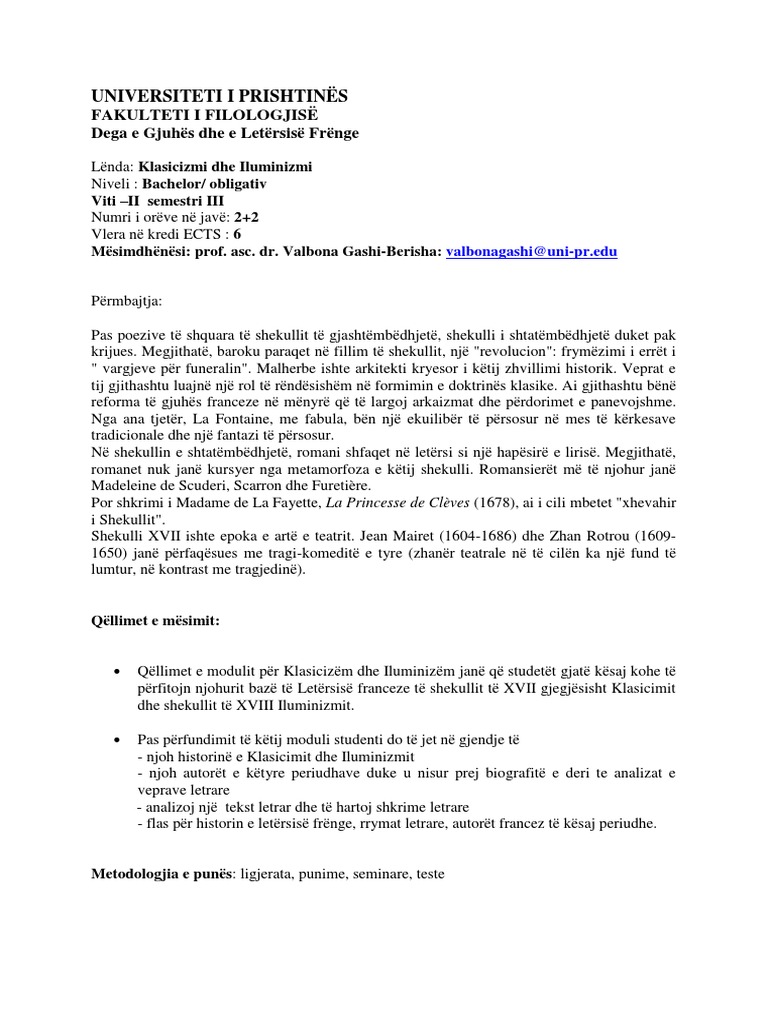 Klasicizmi Dhe Iluminizmi PDF | PDF