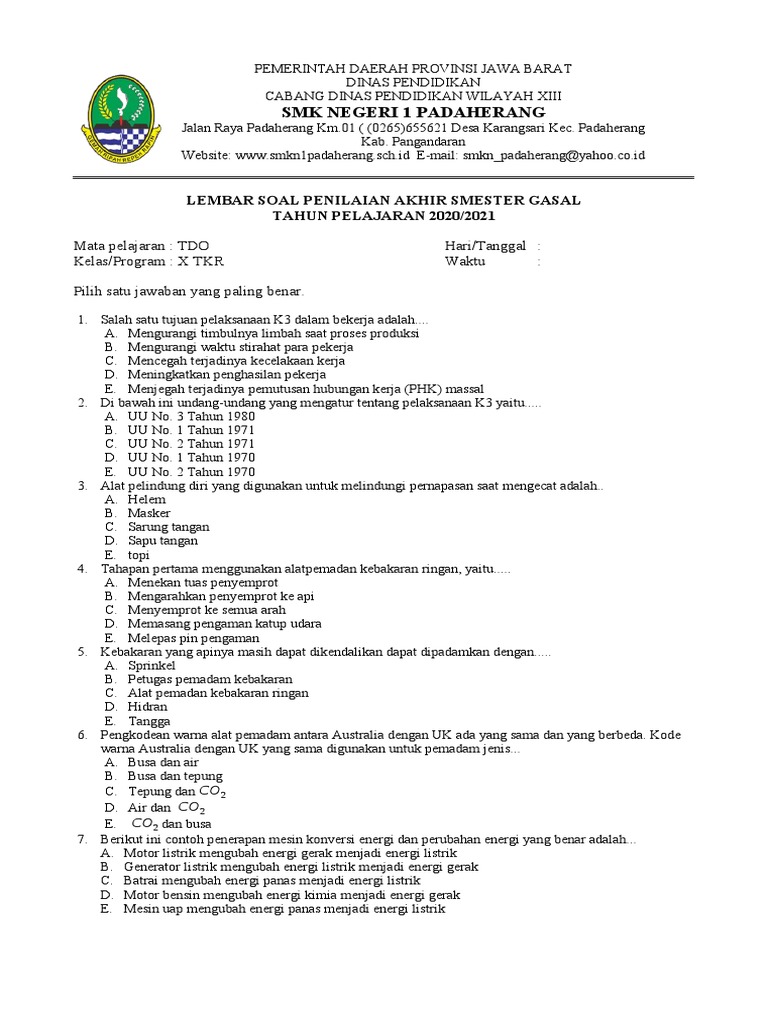 Soal Pass Tdo 2020 | PDF | Teknologi & Rekayasa