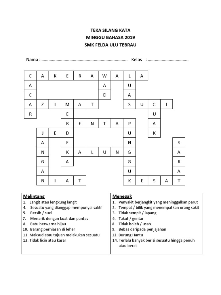 Teka-Silang Kata Bahasa Melayu 1 | PDF