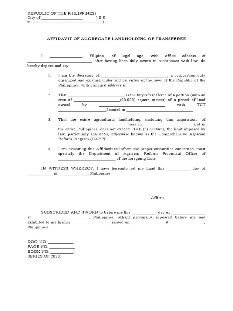 Affidavit of Aggregate Landholdings | PDF | Law
