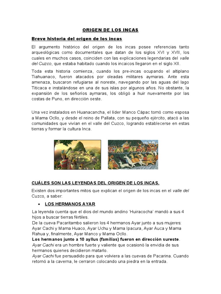 Origen de Los Incas | PDF | Imperio Inca
