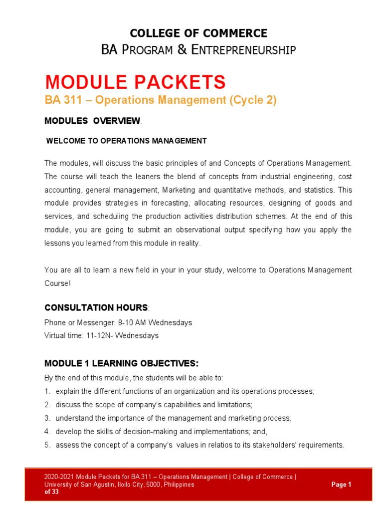 Module Packets: BAP & E | PDF | Operations Management | Essays