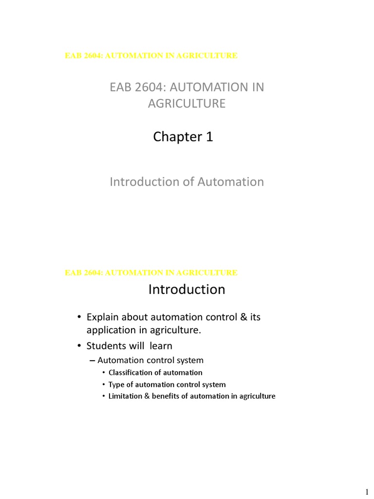 Chapter1 - Introduction of Automation - STDNT | PDF | Automation | Control System