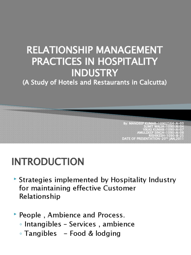 Relationship Management Practices in Hospitality Industry: (A Study of ...