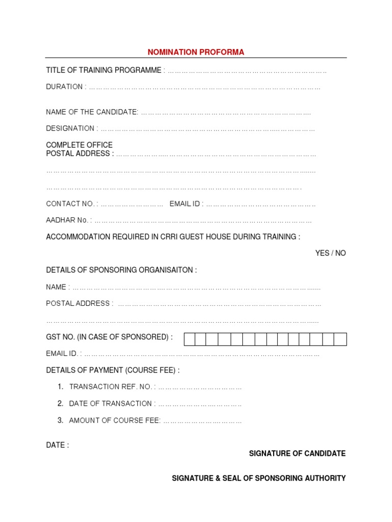 Nomination Proforma: Signature of Candidate | PDF