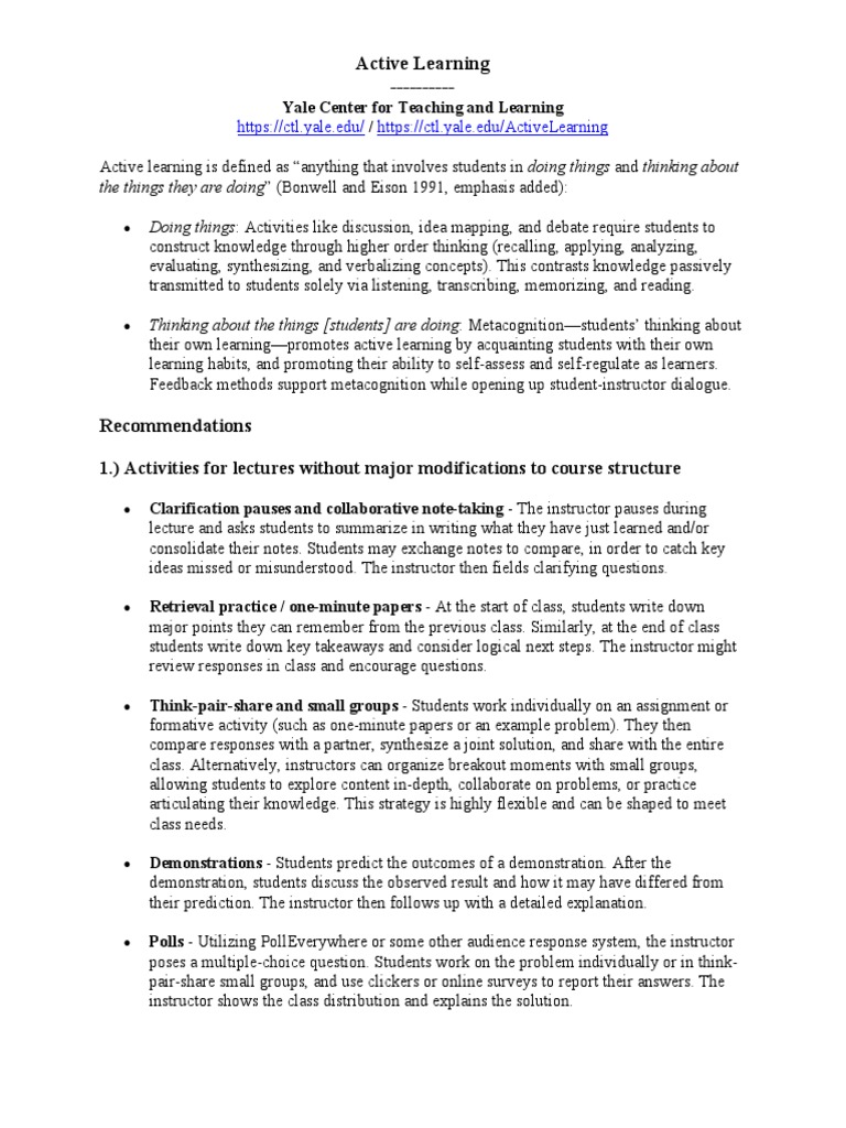 Active Learning Handout Pdf Pdf