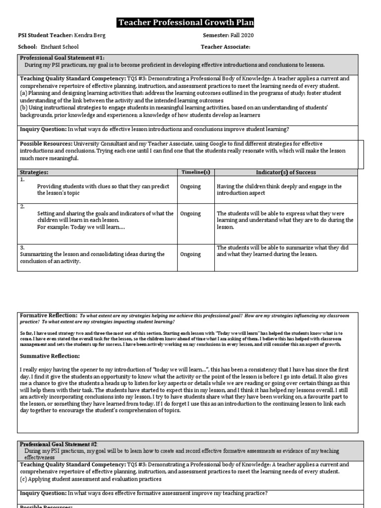 Teacher Professional Growth Plan - Kendra Berg Updated | PDF ...