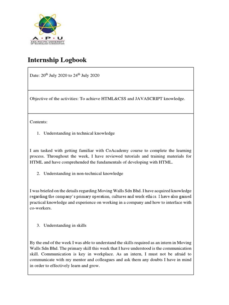 Internship Logbook: TH TH | PDF | Mentorship | Learning