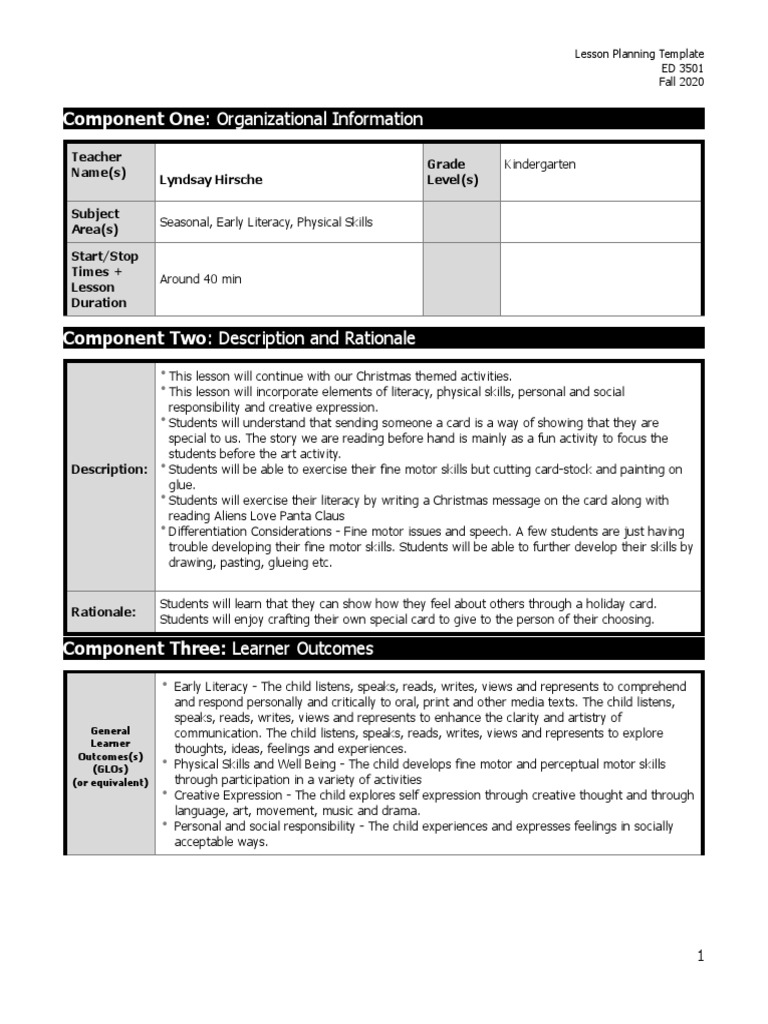 Christmas Card Lesson Plan | PDF | Literacy | Psychological Concepts