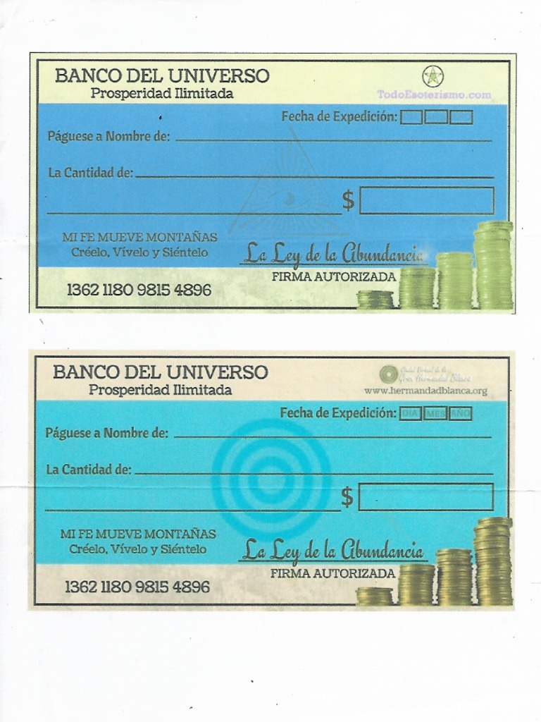 Cheque Banco Del Universo | PDF
