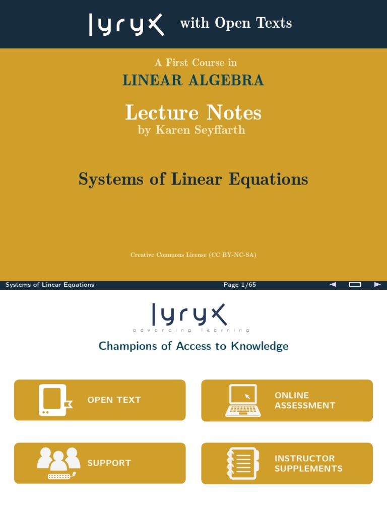 Lecture Notes: Systems of Linear Equations | PDF | System Of Linear ...