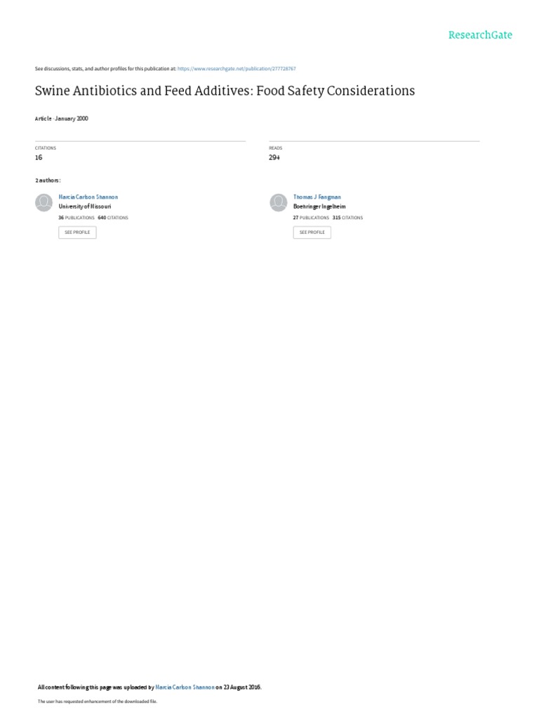 Swine Antibiotics and Feed Additives: Food Safety Considerations | PDF ...