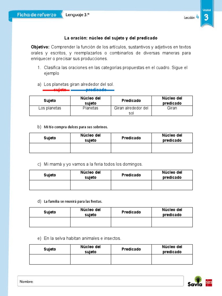Nucleo Del Sujeto y Del Predicado | PDF