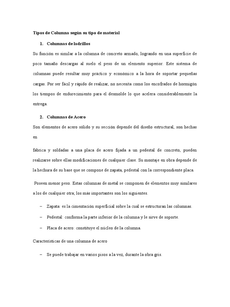 Tipos de Columnas por Materiales | PDF | Hormigón | Acero