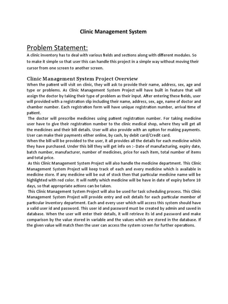 Clinic Management System | PDF | Inventory | Databases