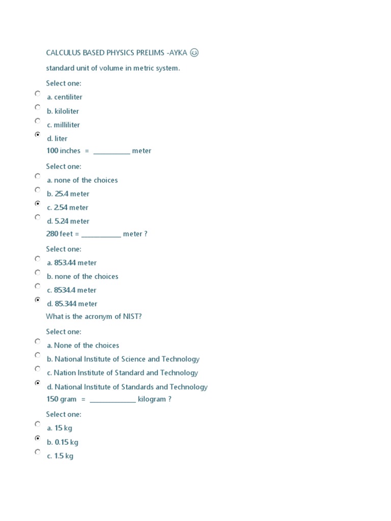 Calculus Based Physics Prelims | PDF