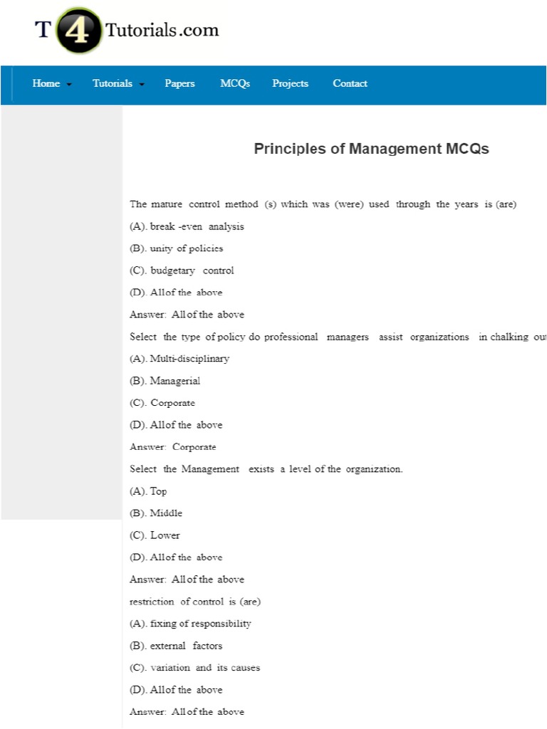 Principles of Management Mcqs | PDF