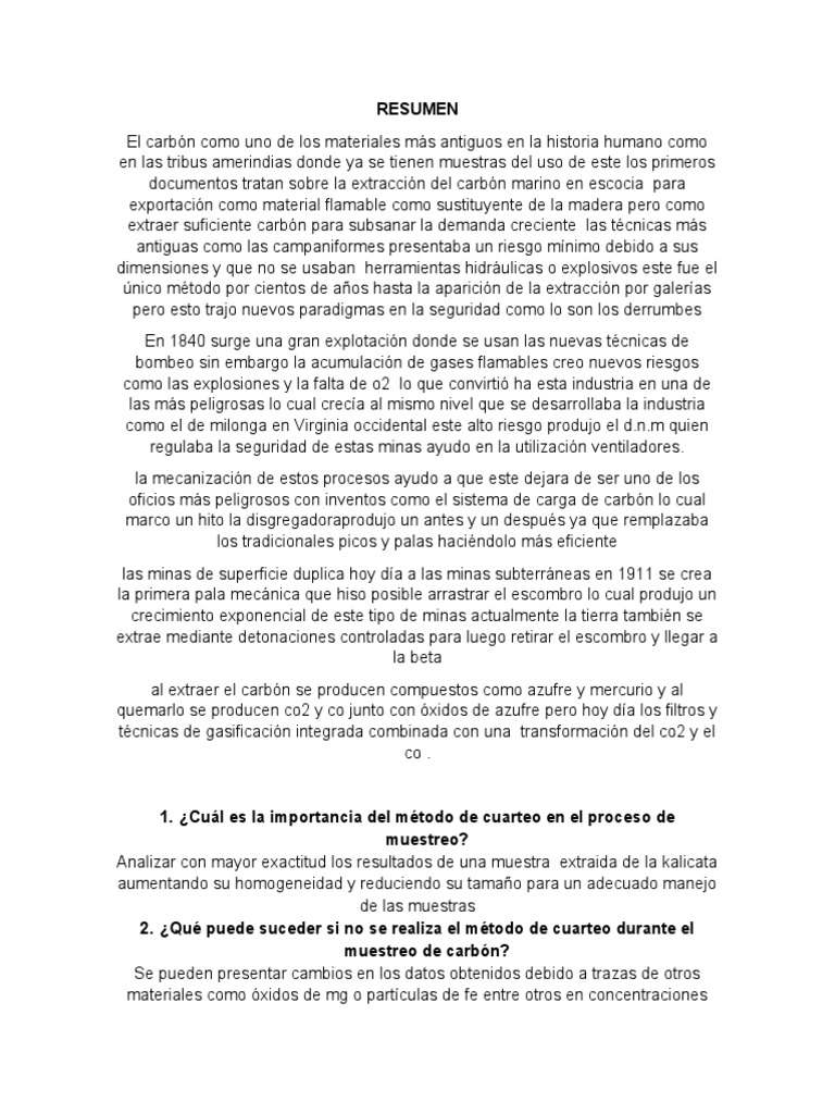 Estequio Resumen Basico de Carbones | PDF | Humedad | Minería