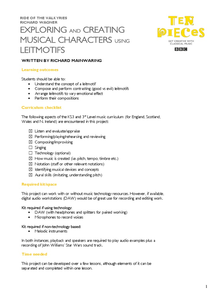 Exploring Creating Musical Characters Leitmotifs: AND Using | PDF ...