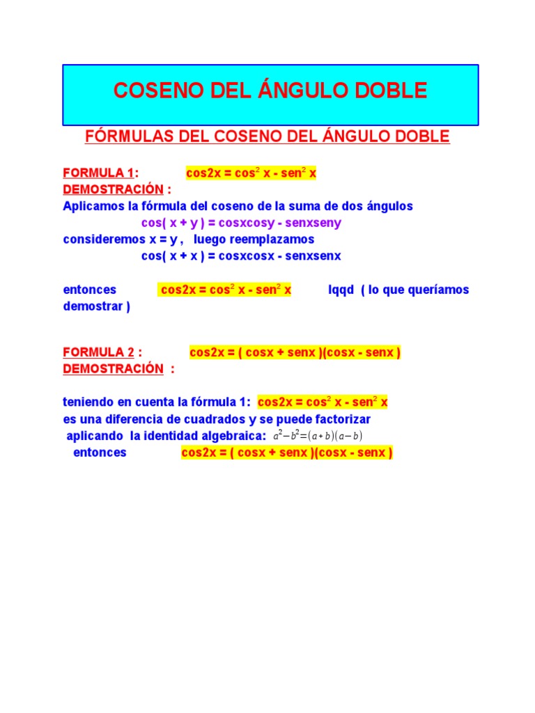 Cos Del Ángulo Doble | PDF | Números | Geometría del plano euclidiano