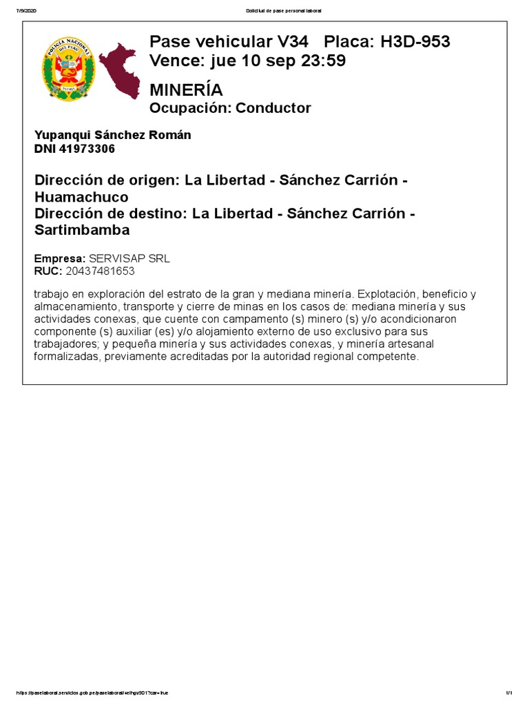 Pase Vehicular | PDF