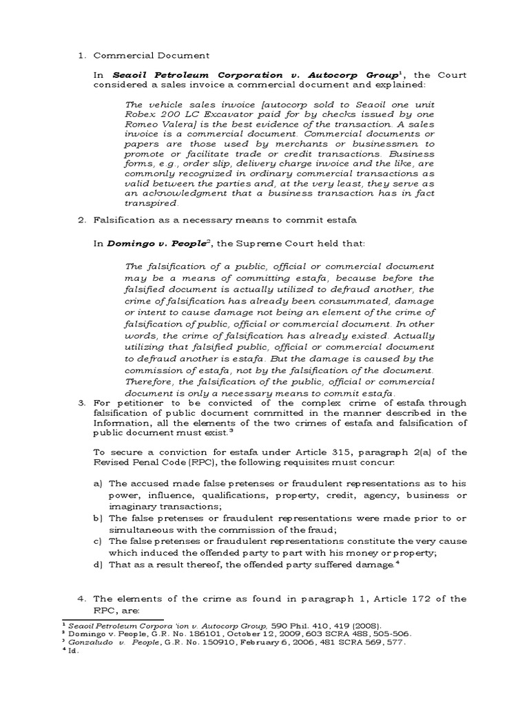 Estafa and Falsification of Documents | PDF | Fraud | Deviance (Sociology)