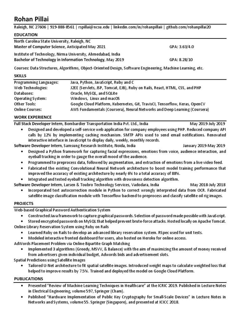 Rohan Pillai Resume | PDF | Application Programming Interface | Ruby On Rails