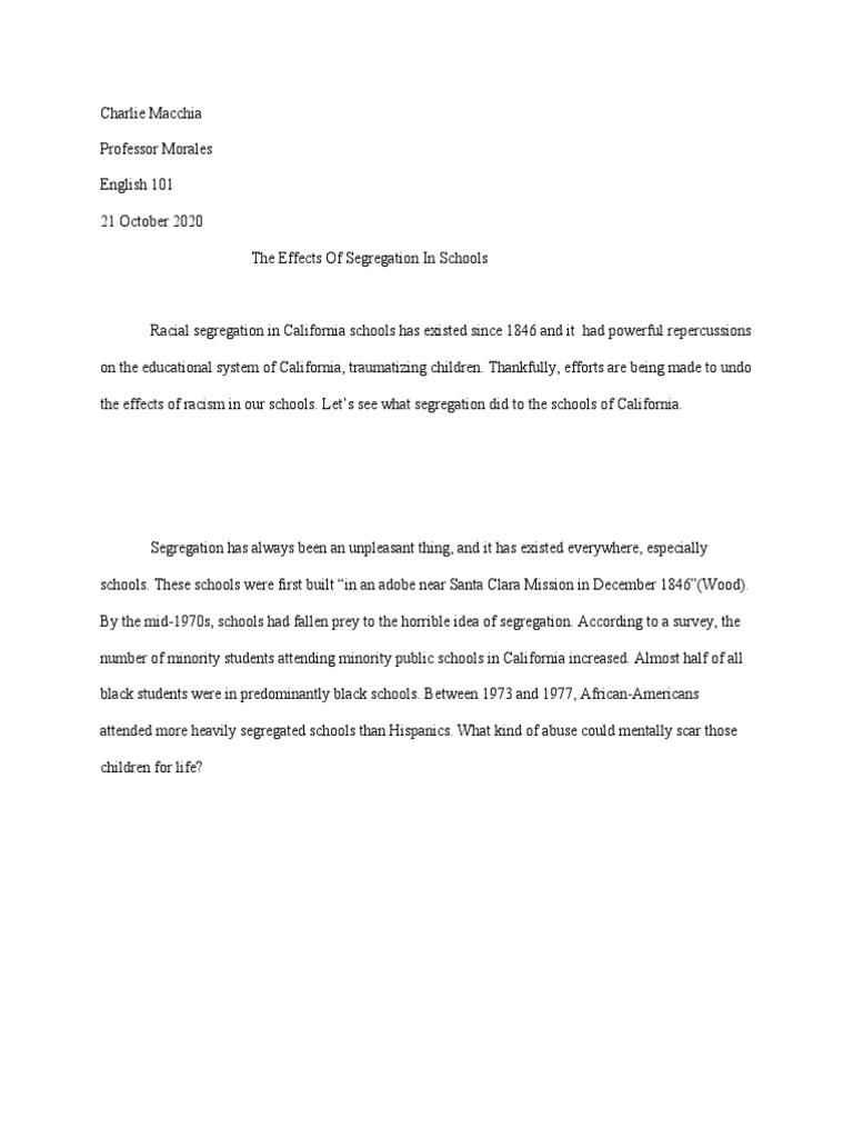 The Effects of Segregation in Schools PDF | PDF | Racial Segregation In ...