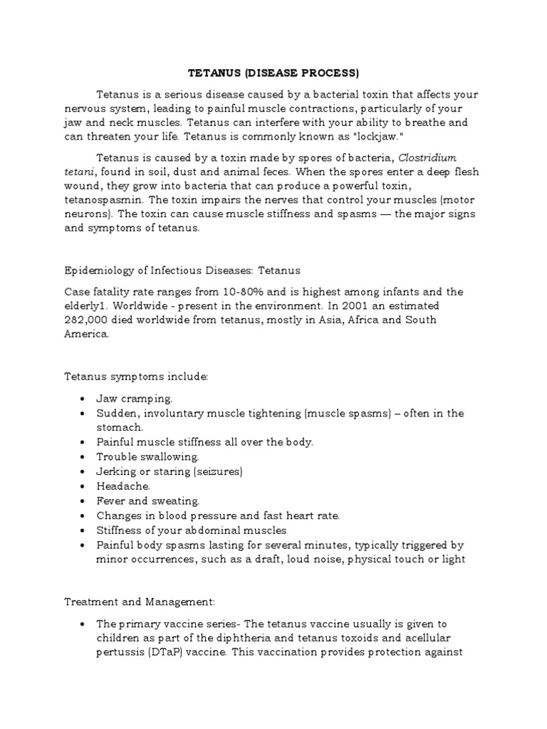 Tetanus Disease Process | PDF