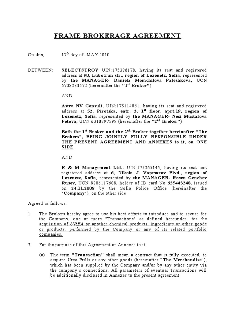 Brokerage Agreement - 2 - 2 | PDF | Financial Transaction | Broker