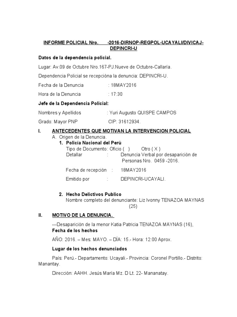 INFORME POLICIAL X DESAPARICION | PDF | Seguridad nacional ...