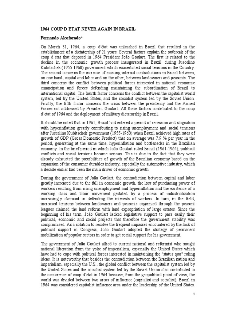 1964 Coup D Etat Never Again in Brazil | PDF | Brazil | Coup D'etat