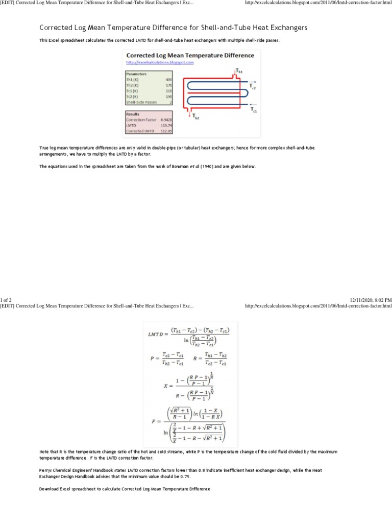LMTD Corection Factor Heat Exchanger | PDF