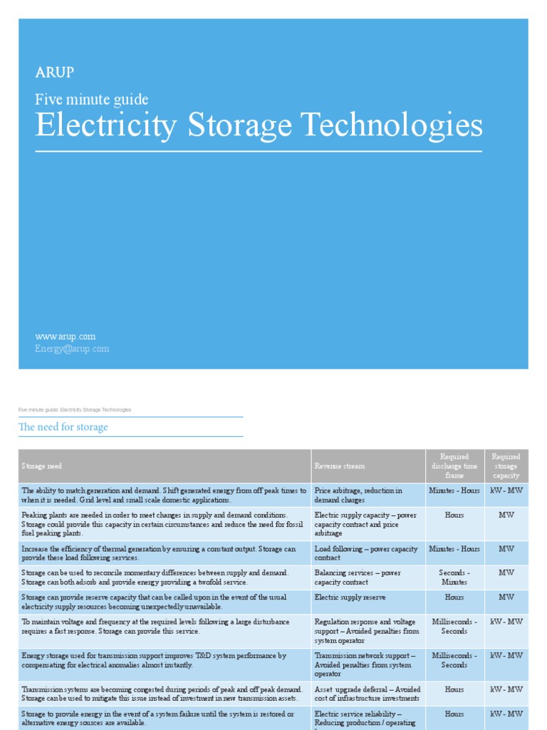 5min Guide To Electricity Storage Arup - 3 | PDF | Rechargeable Battery ...