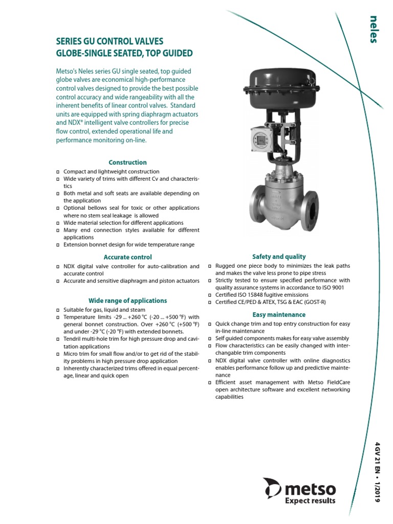 Series Gu Control Valves Globe-Single Seated, Top Guided: Construction ...