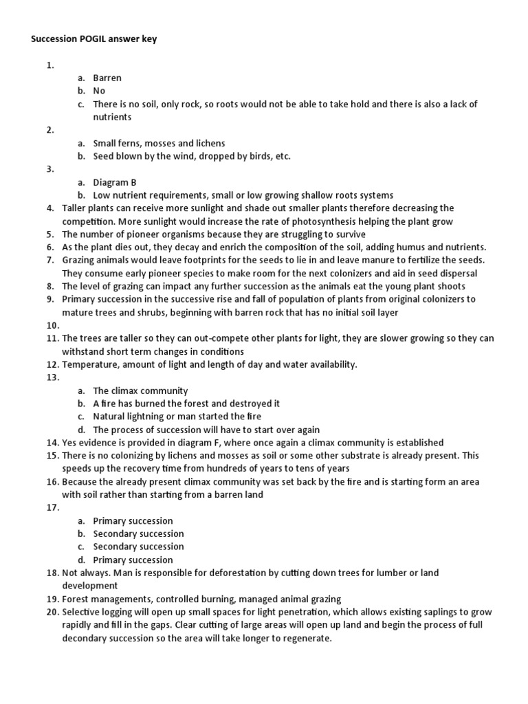 Succession POGIL Answer Key | PDF | Trees | Soil
