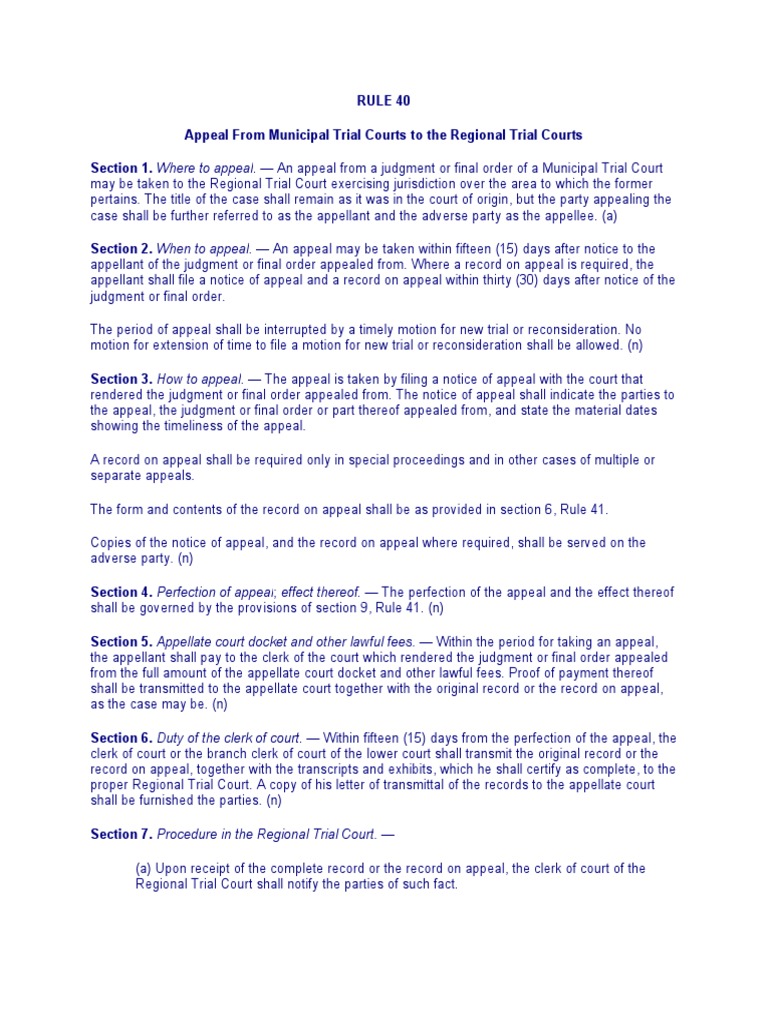 Rule 40 | PDF | Appeal | Judgment (Law)
