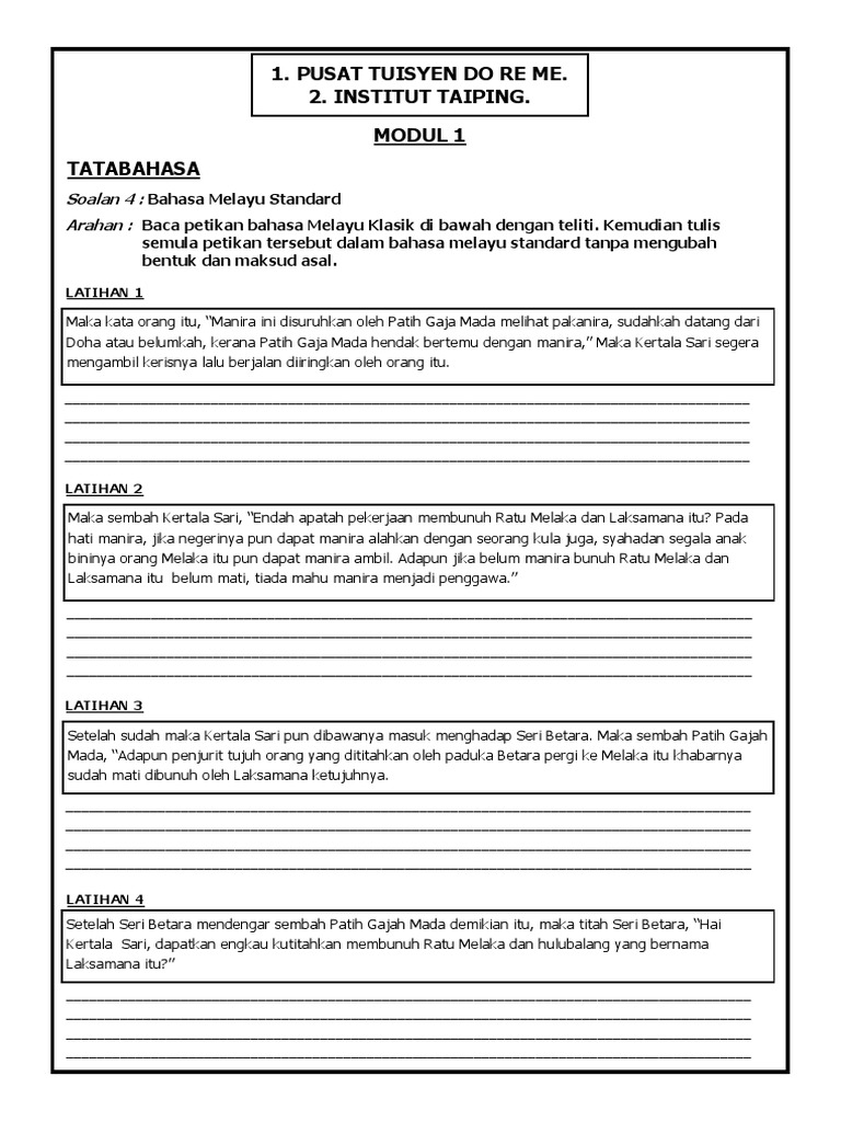 Latihan Bahasa Melayu Standard Pdf