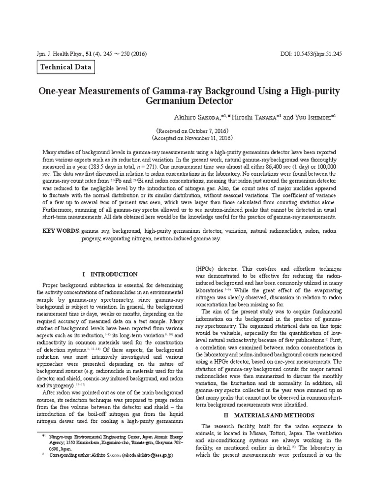 One-Year Measurements of Gamma-Ray Background Using A High-Purity ...