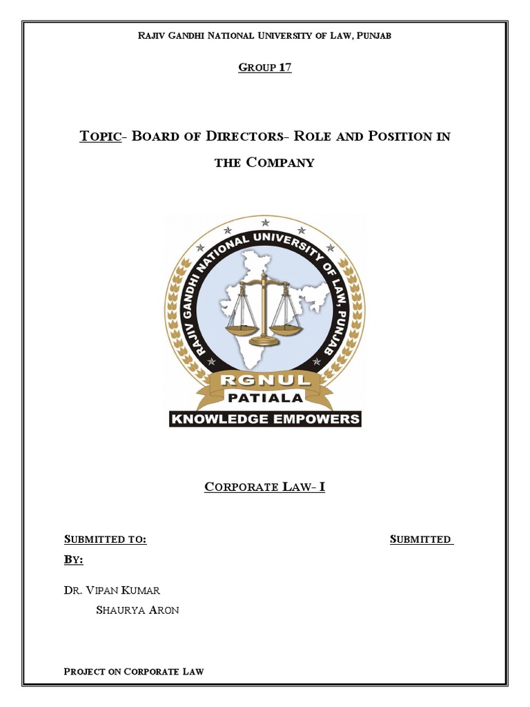 Corporate Law Project | PDF | Board Of Directors | Quorum