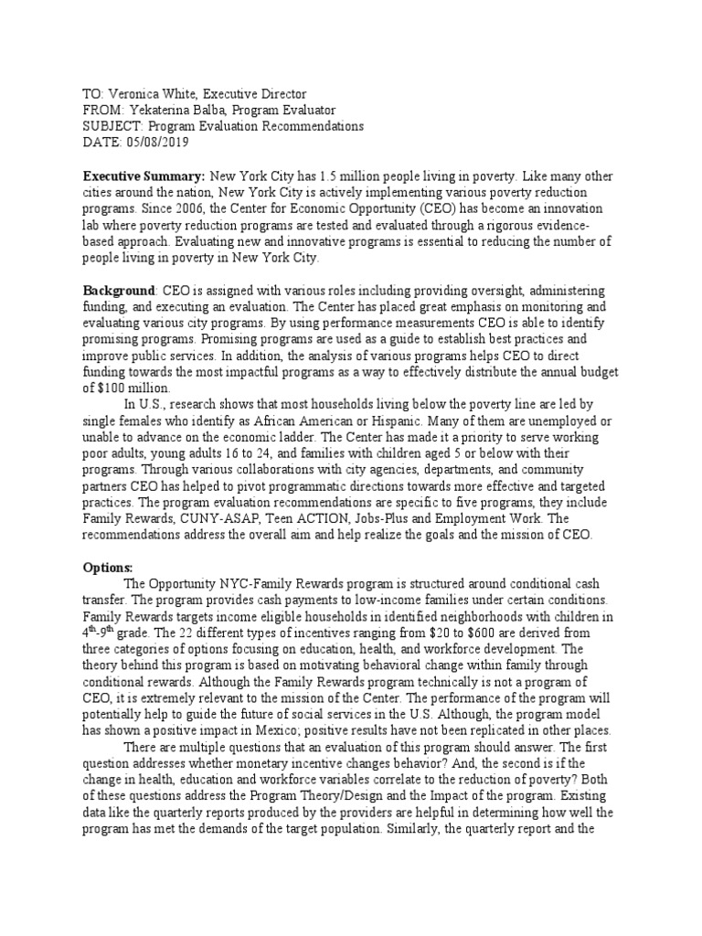 Program Evaluation Recommendation | PDF | Program Evaluation ...