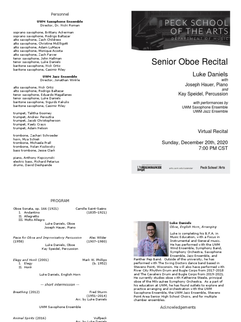 Recital Program PDF | PDF | Saxophone | Camille Saint Saëns